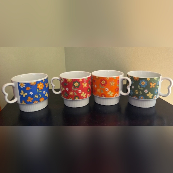 Vintage | Dining | Vintage Set Of 4 Coffee Cups Mugs Mod Retro Groovy ...